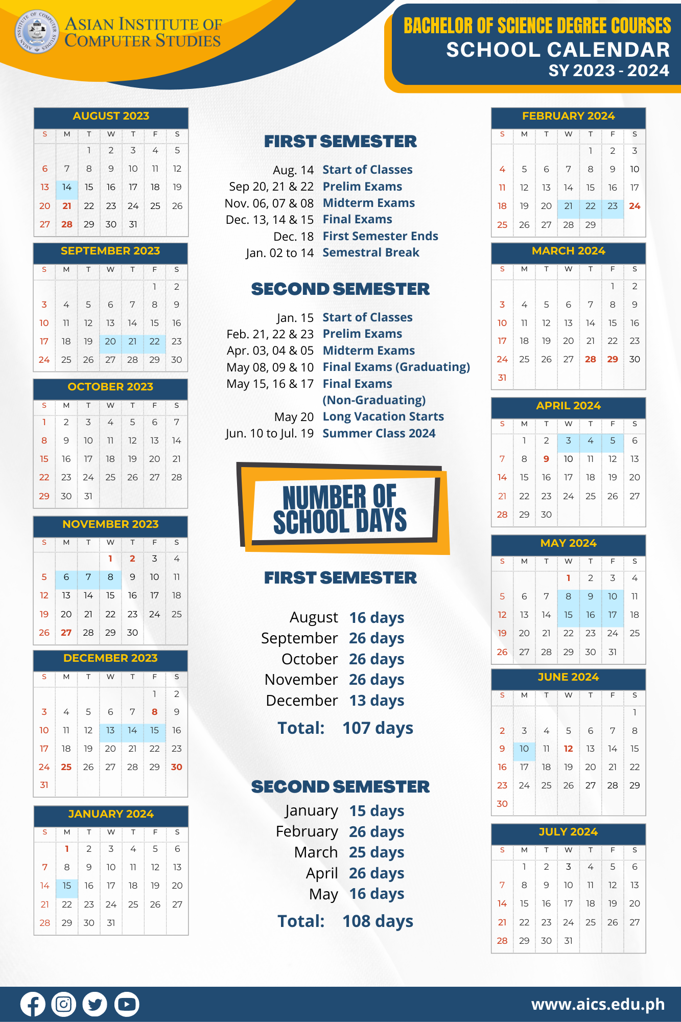 Calendars – BS Degree Programs SY 2023-2024 – Asian Institute of ...